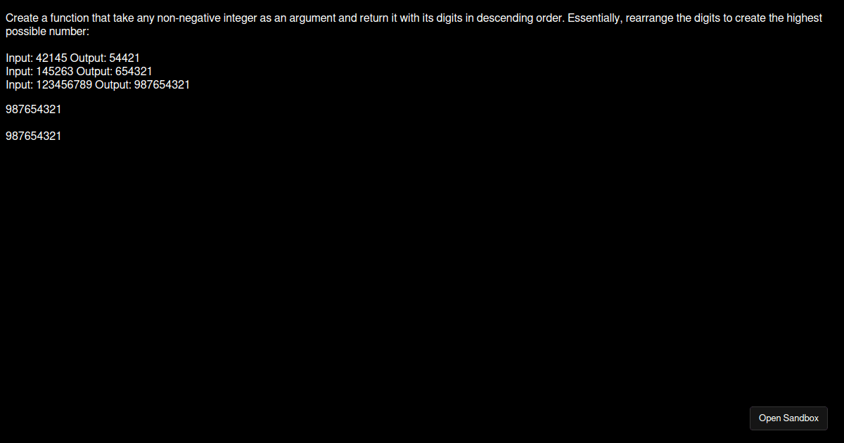Descending Order Codesandbox 