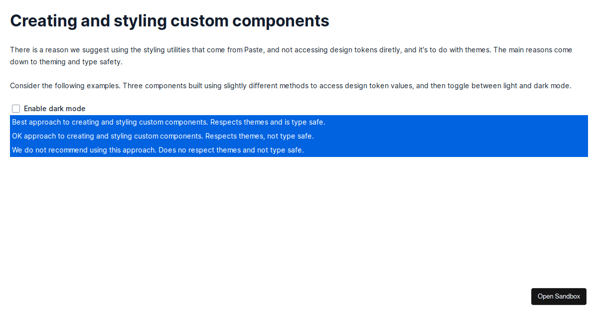 Custom component styles and themes - Codesandbox