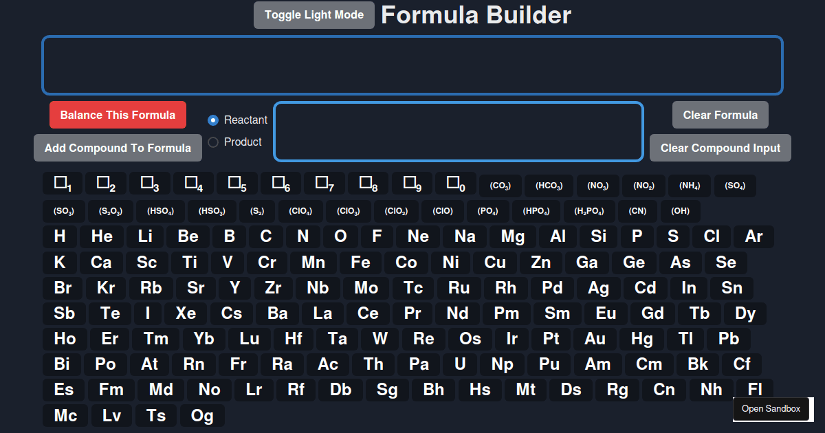 ChemEqnBalancer - Codesandbox