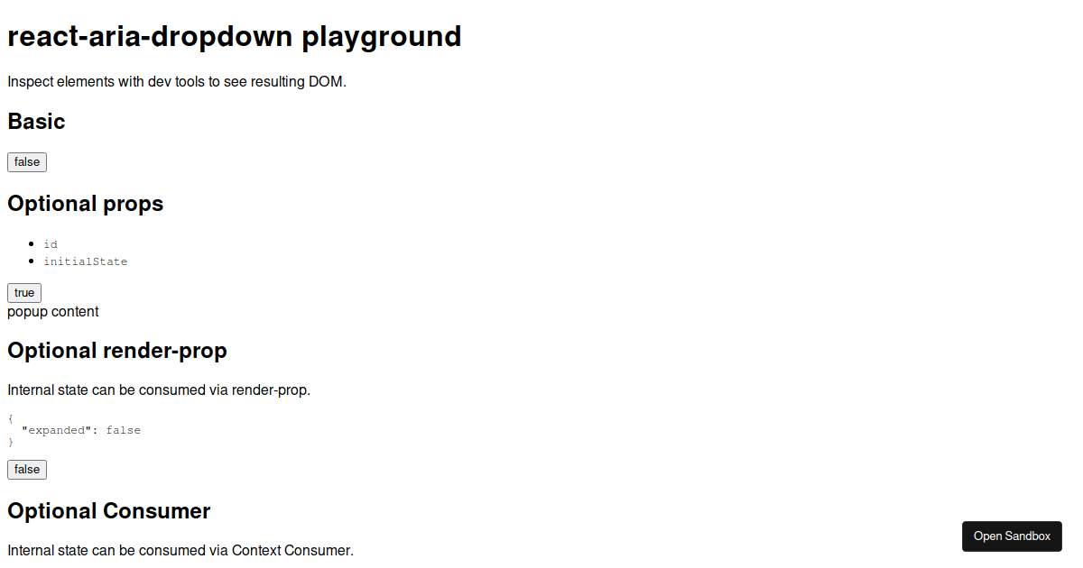 react-aria-dropdown playground - Codesandbox