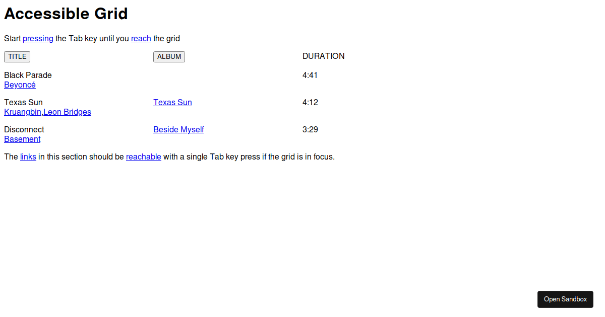 Accessible Grid - Codesandbox