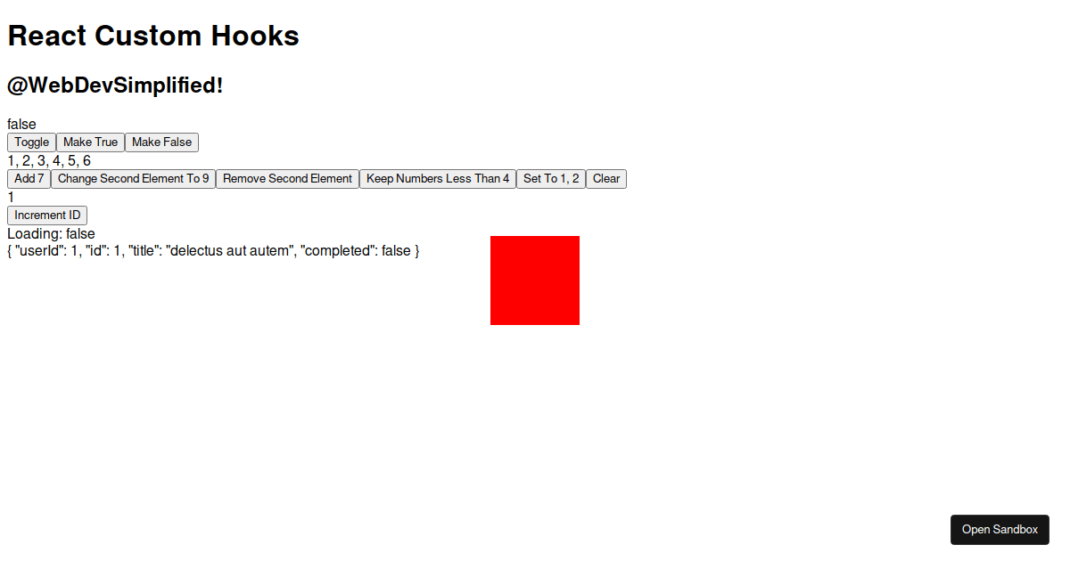 React-Custom Hooks @WebDevSimplified - Codesandbox