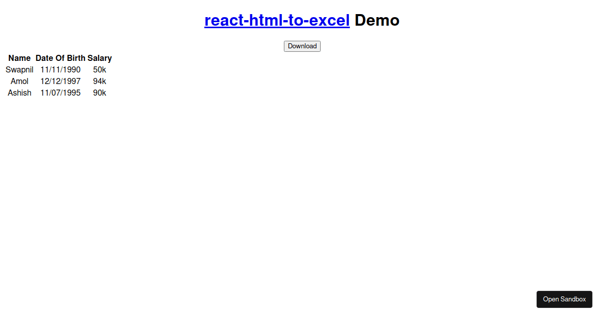 React Html To Excel Demo Codesandbox