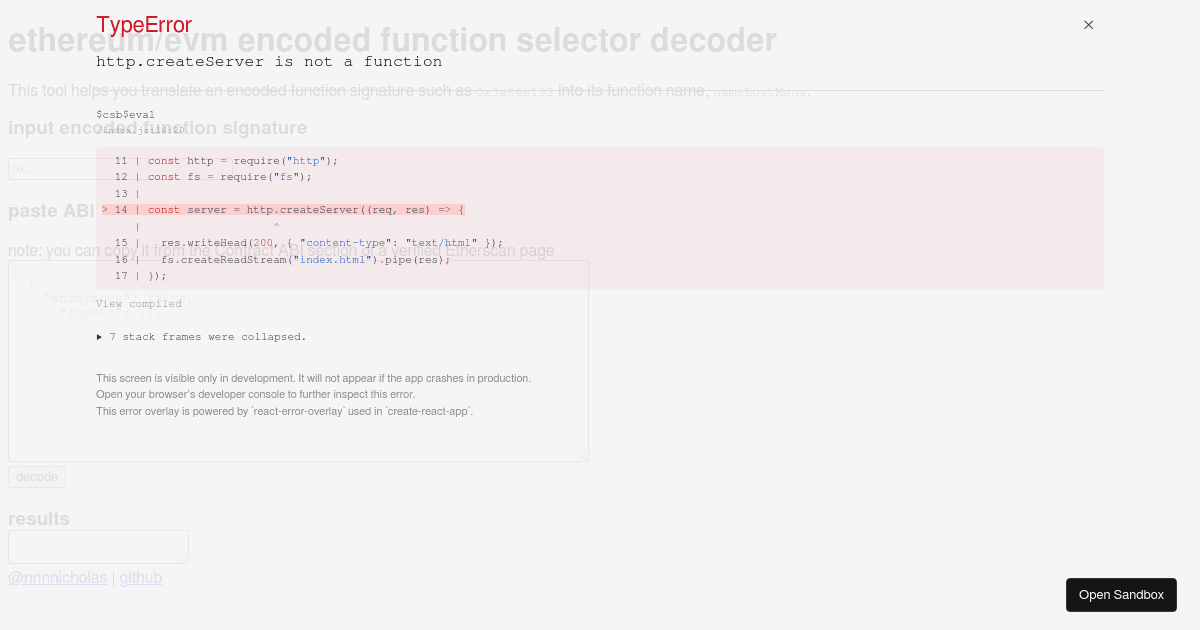 Decode Evm Function Selectors Gui Codesandbox 