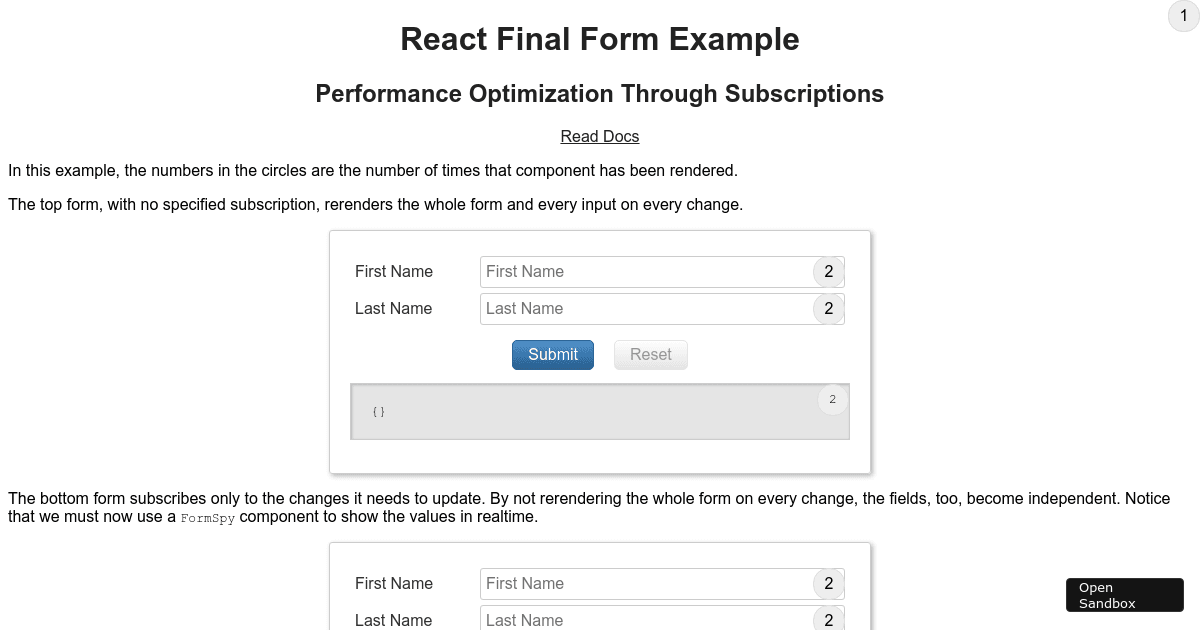 React Final Form - Subscriptions Example - Codesandbox