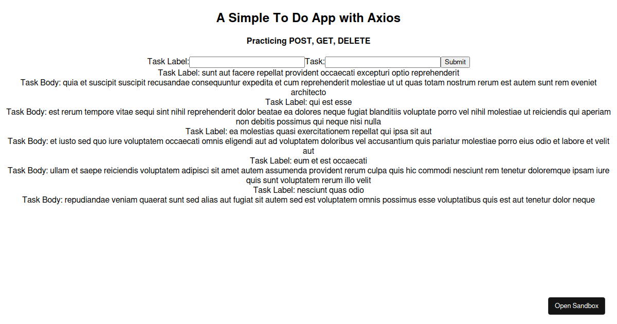 React And Api Post Get Delete With Axios And Async Codesandbox 7337