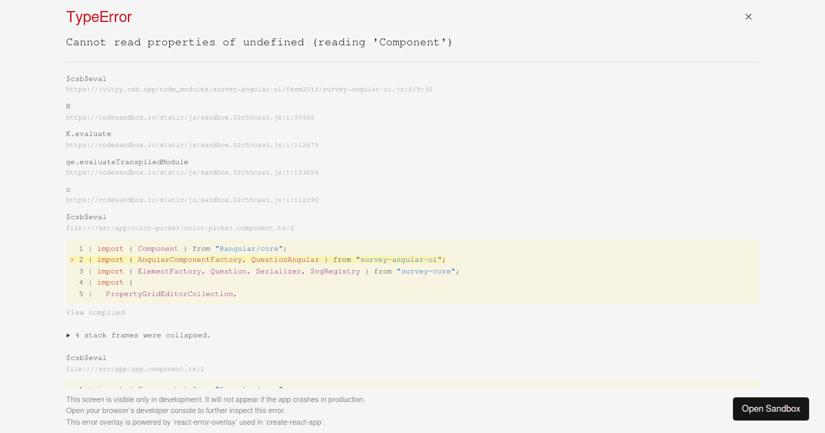 Surveyjs Third Party Angular Component Integration Codesandbox