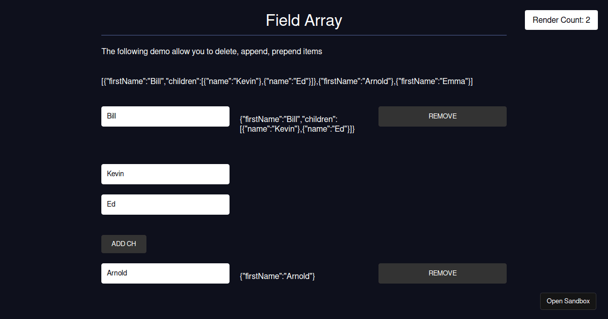 React Hook Form Usefieldarray Forked Codesandbox