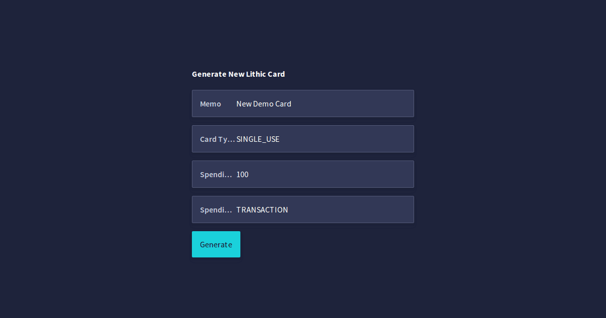 Lithic Example - Codesandbox