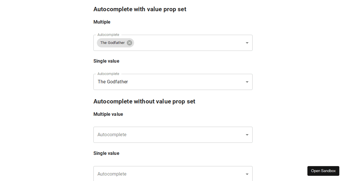 Autocomplete demo - Codesandbox