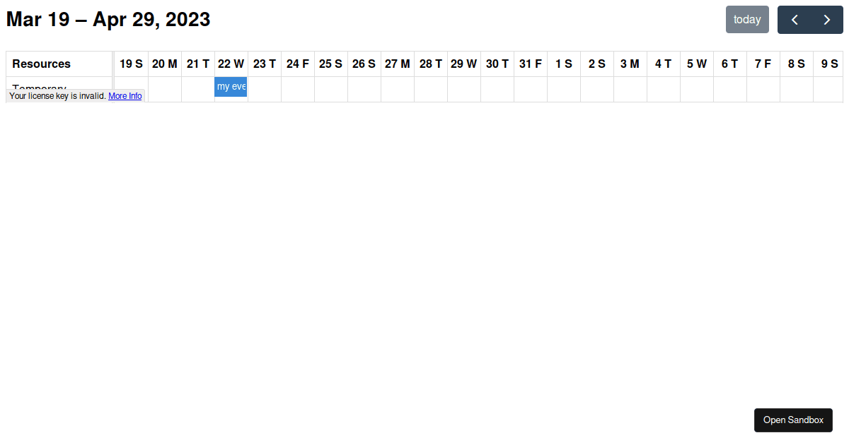 fullCalendar SetEnd Reproduction (forked) - Codesandbox