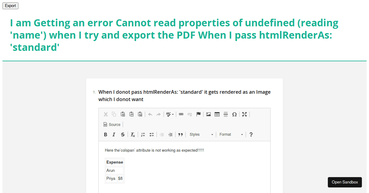 Survey-Pdf-CkEditor Table Error - Codesandbox