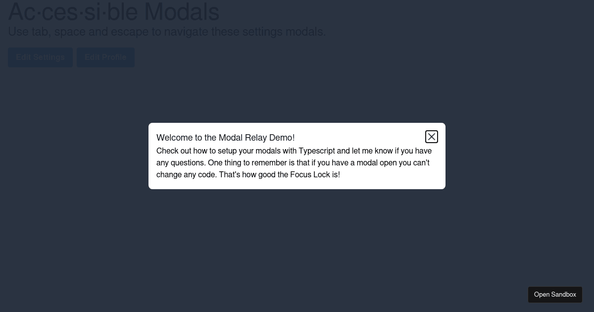 Accessible Modals React Forked Codesandbox