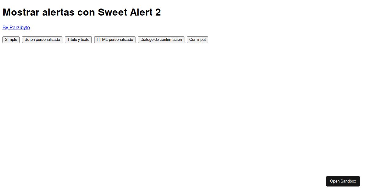 parzibyte/ejemplos-javascript: sweet-alert-2 - Codesandbox
