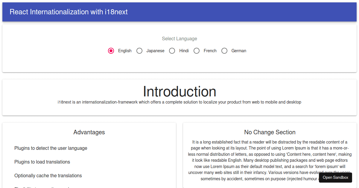 Internationalization - Codesandbox