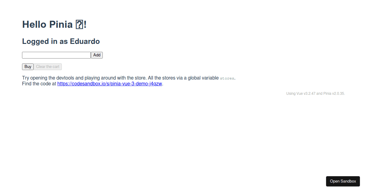 Pinia Vue 3 demo - Codesandbox