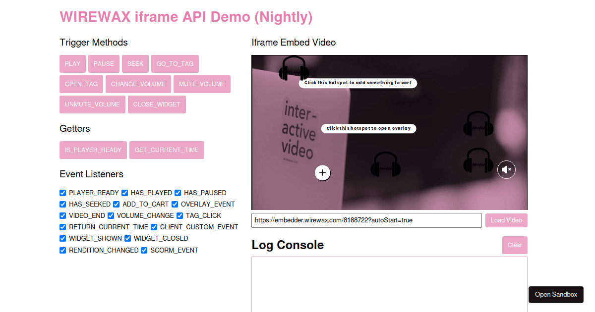 WIREWAX iframe API Demo (Nightly) - Codesandbox