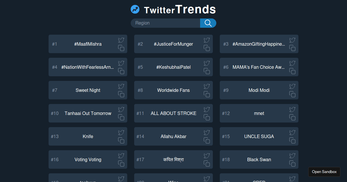Twitter Trends - Codesandbox