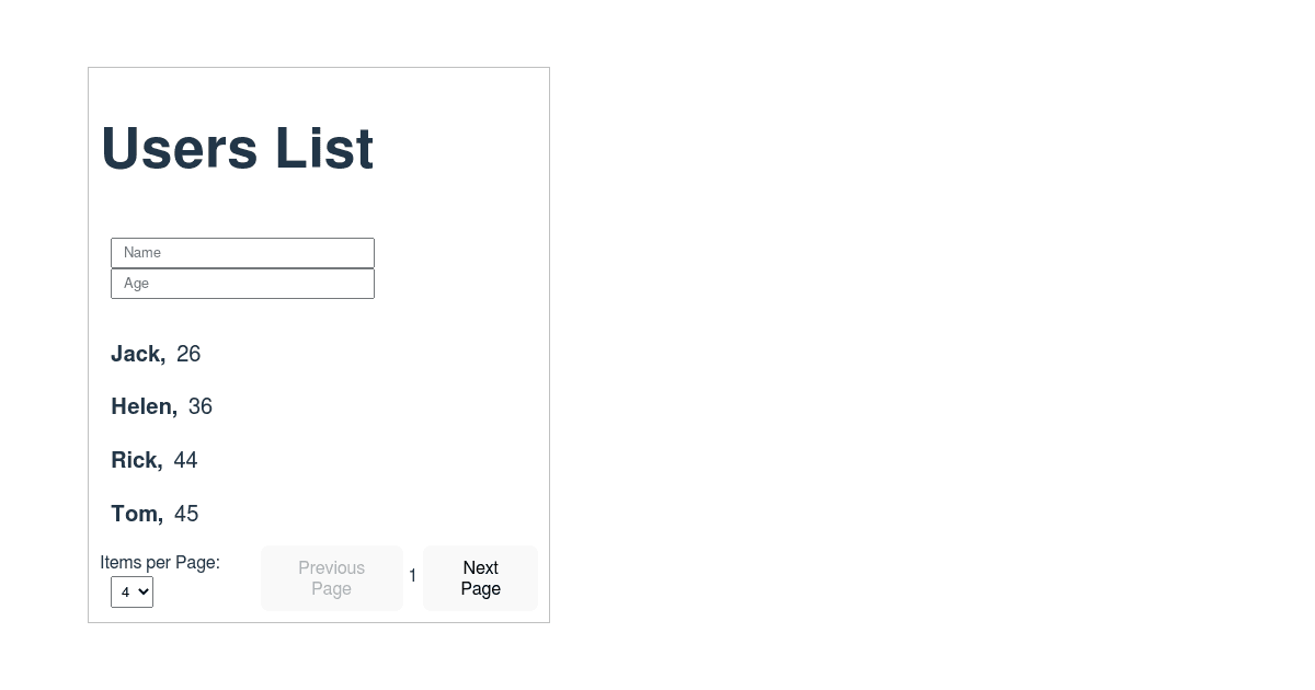 The task about a user list. - Codesandbox