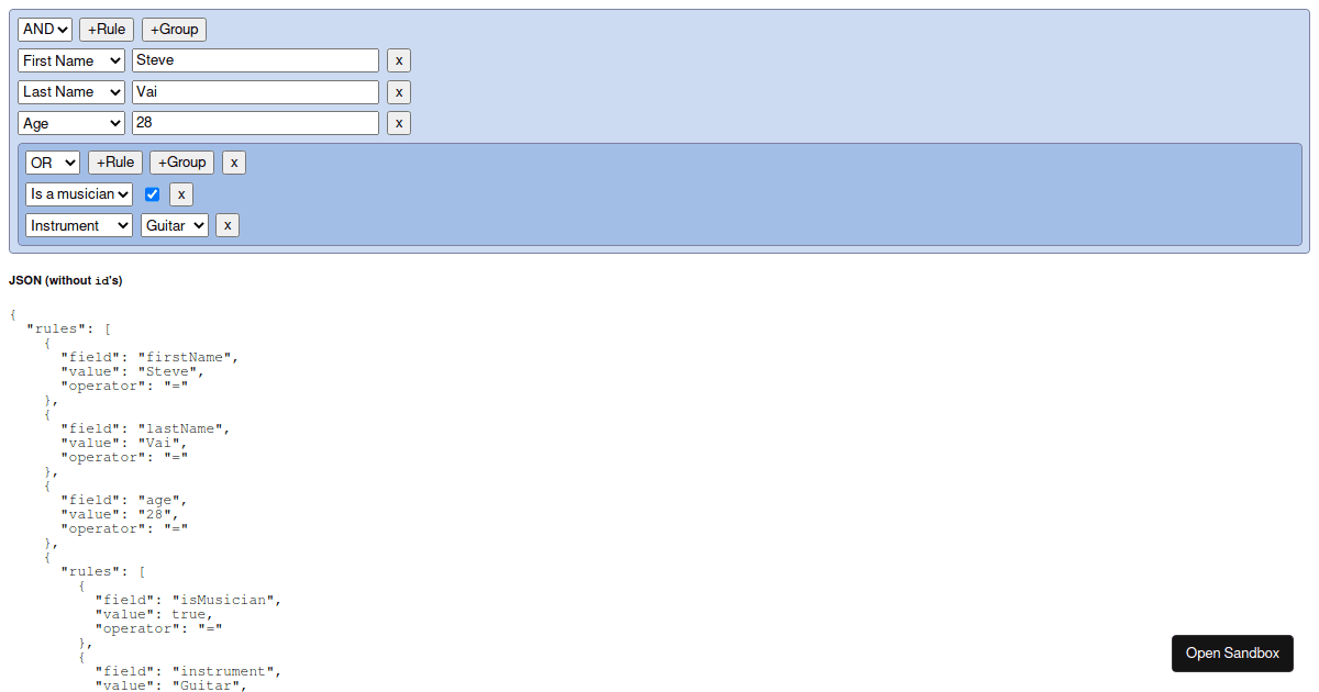 react-querybuilder w/o operator - Codesandbox