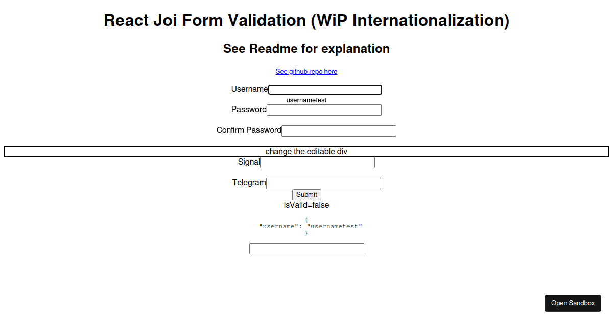 React Joi Form Validation Codesandbox
