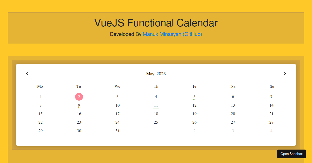 Vuejs Functional Calendar Component Codesandbox