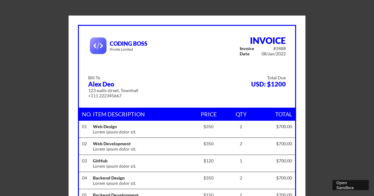codingmarket07/Invoice-Template-Design-20j22 - Codesandbox