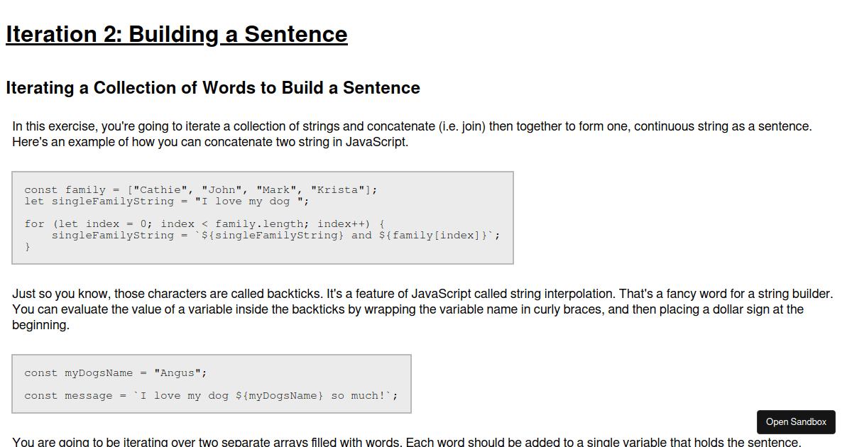 Iteration 2 Building A Sentence Codesandbox