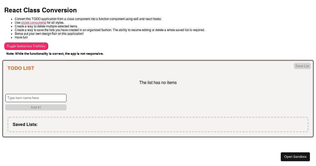 Styled React Class Conversion Assignmen Codesandbox