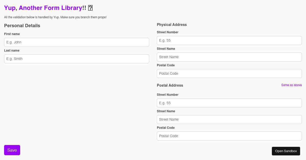 Yup and Yafl - Codesandbox