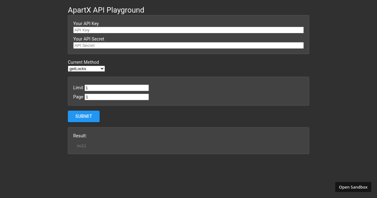 ApartX API Playground - Codesandbox