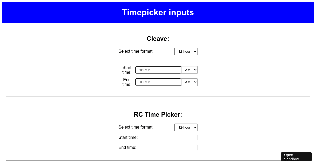 React-TS Time Input Sandbox (forked) - Codesandbox