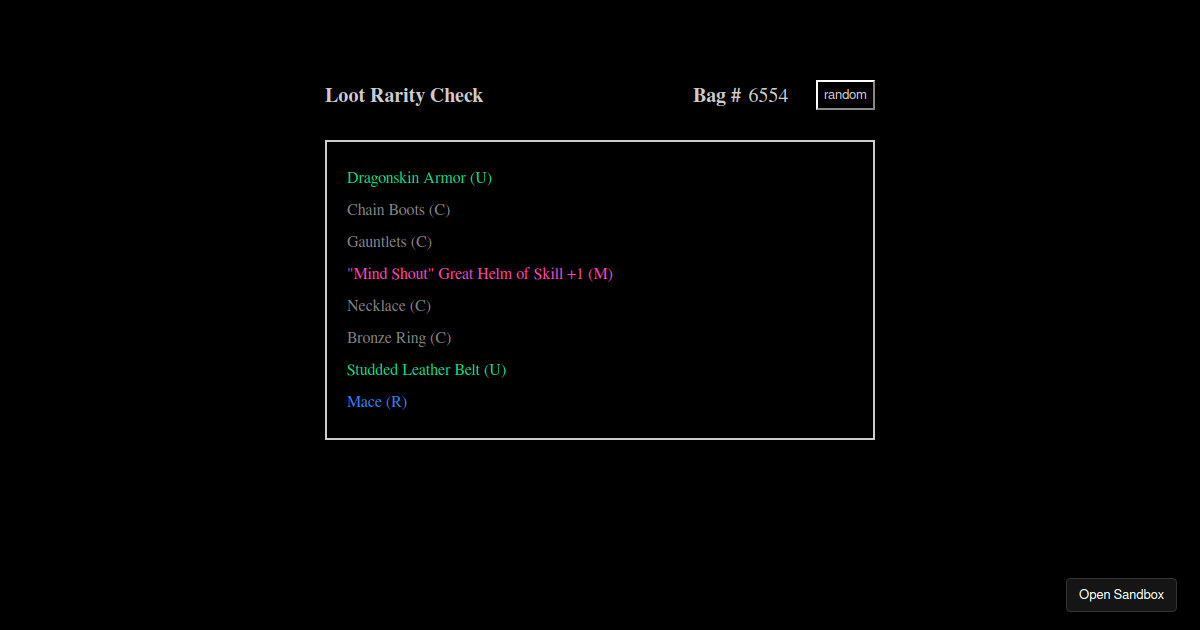 Loot Rarity Check (updated levels) (forked) - Codesandbox