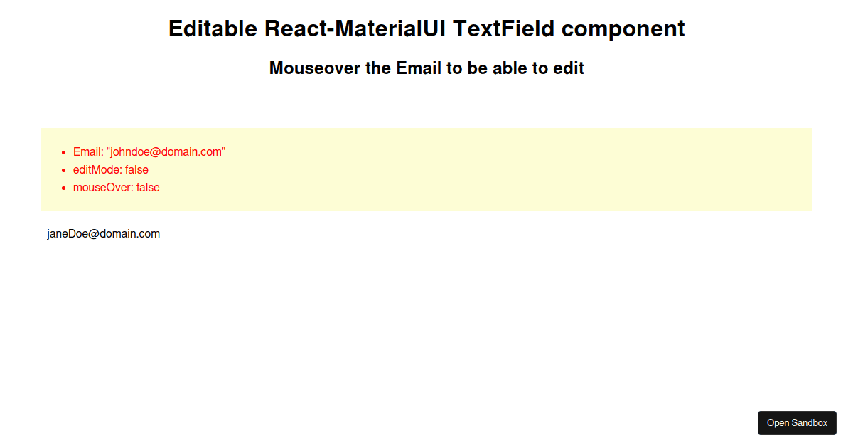 React-MaterialUI-EditableTextField - Codesandbox