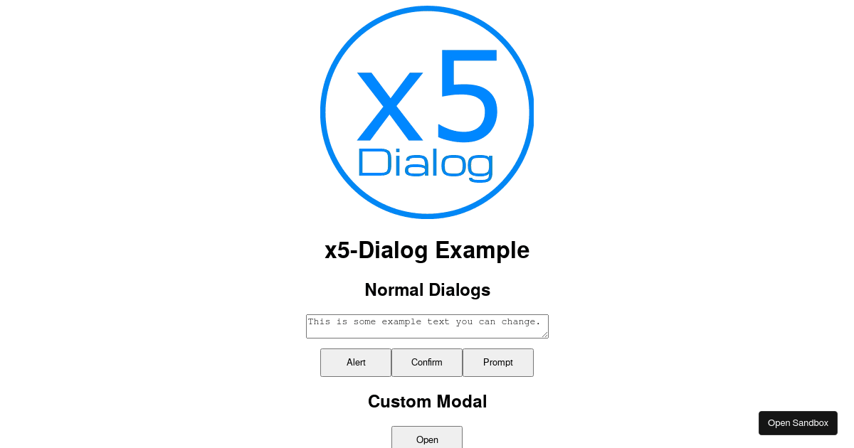 x5-Dialog Example - Codesandbox