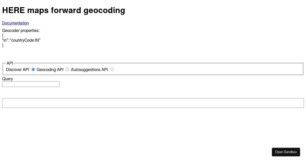 HERE map geocoder testing playground (forked) - Codesandbox
