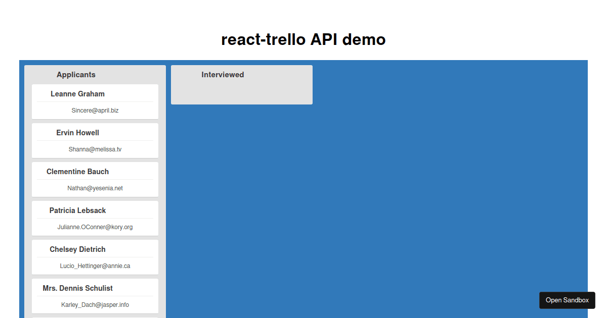 react-trello-example with json placeholder data - Codesandbox