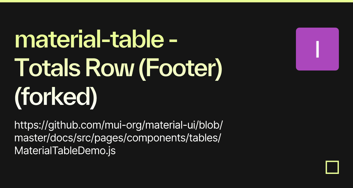 material-table - Totals Row (Footer) (forked) - Codesandbox