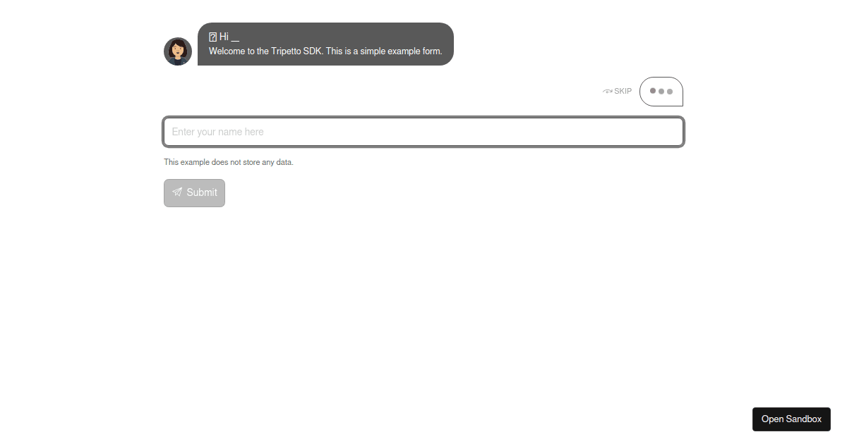 Tripetto SDK / Runner / Chat / Plain JS / Collecting response data - Codesandbox