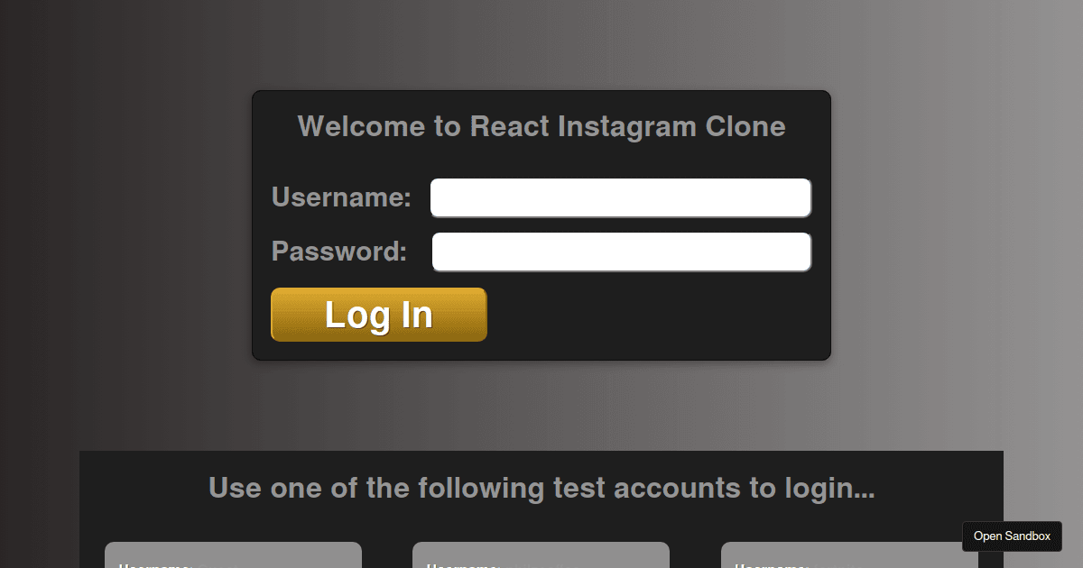 React Instagram Clone - Codesandbox