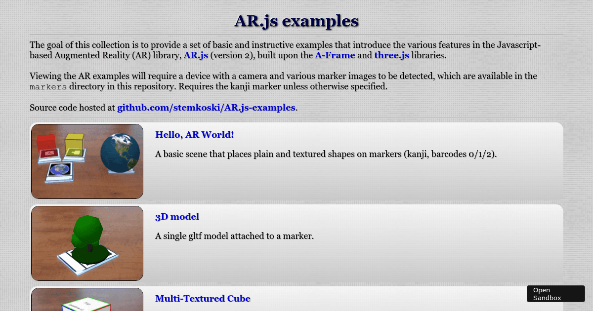 stemkoski/AR.js-examples - Codesandbox