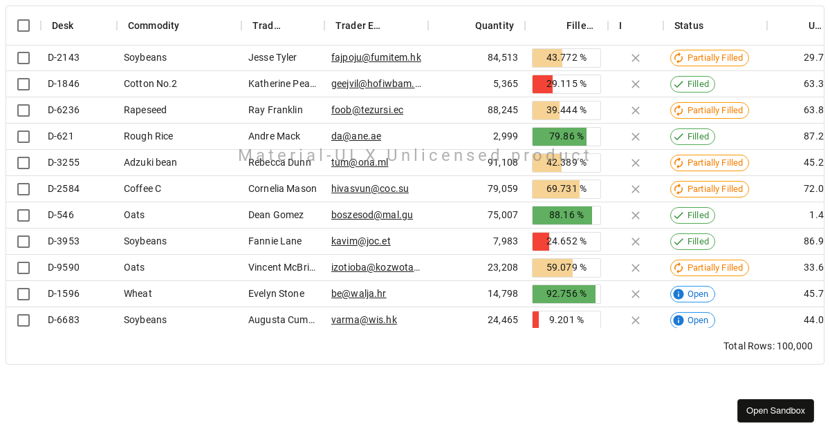 Material demo - 100 row selection bug (forked) - Codesandbox