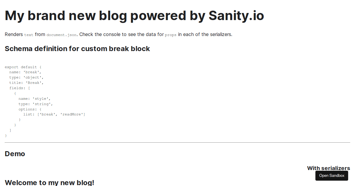 Portable Text Serializer for Break Dancing - Codesandbox
