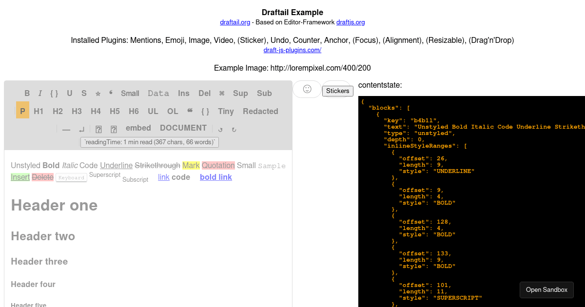 draftail editor (forked) - Codesandbox
