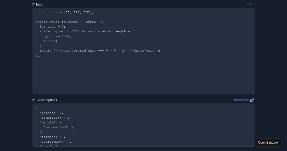 Online Terser - Codesandbox Online Terser - Codesandbox