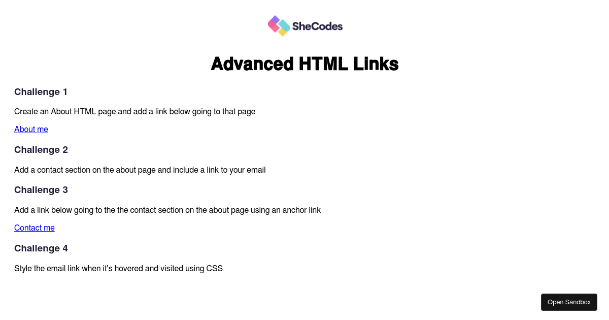 Advanced HTML Links - Challenge (forked) - Codesandbox