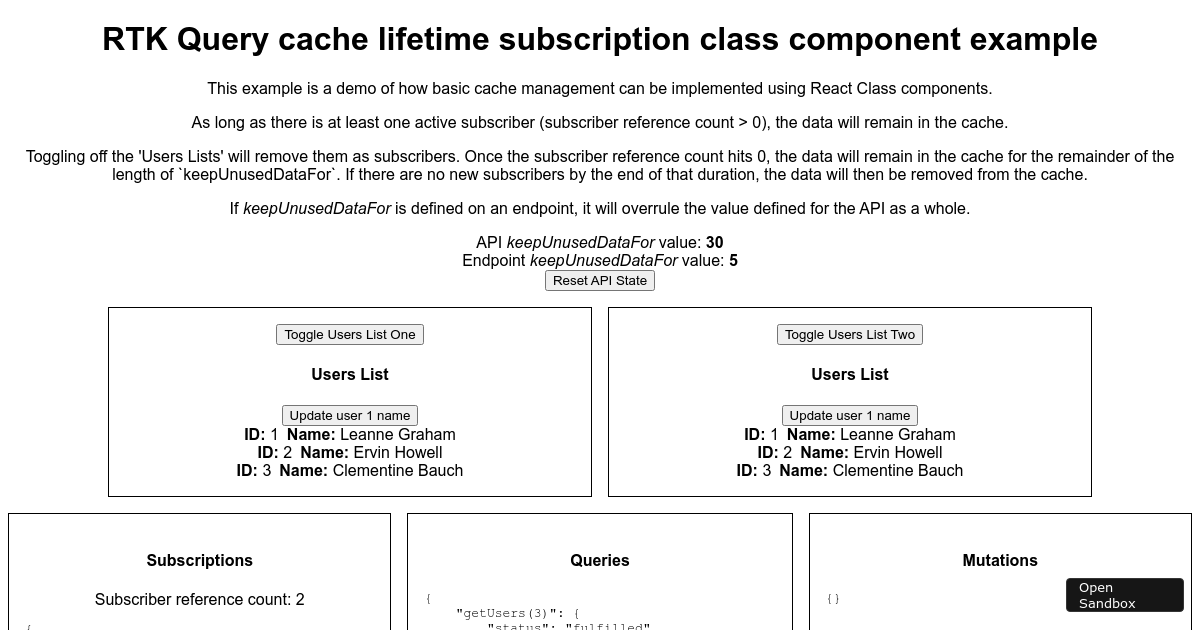 rtk-query-cache-lifetime-subscription-class-component-example - Codesandbox