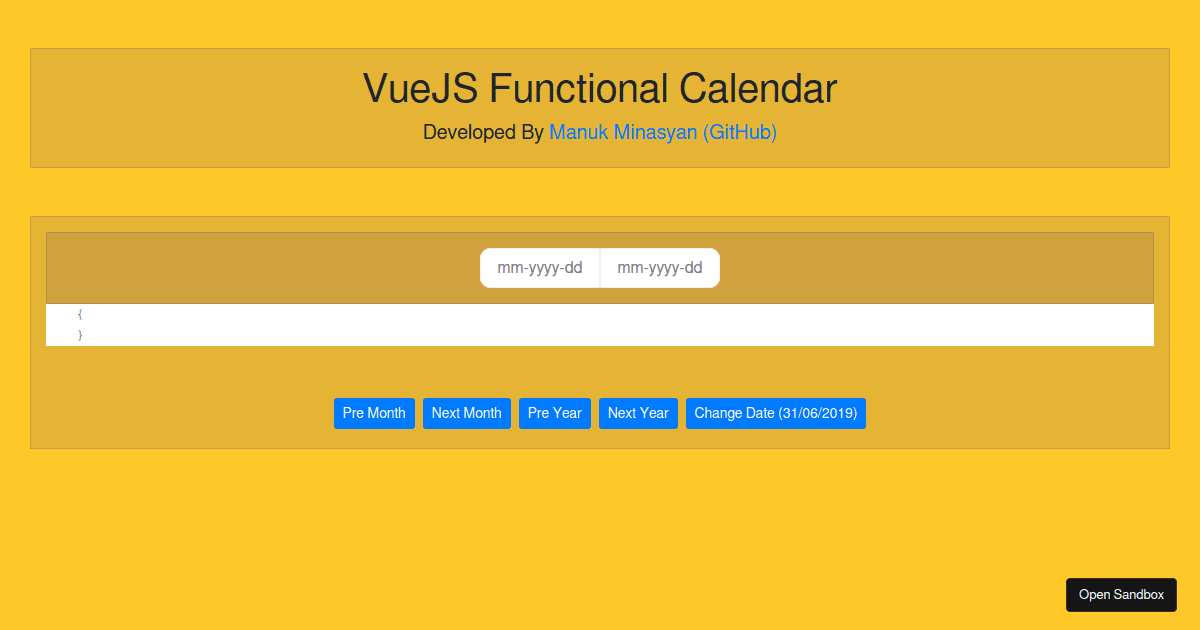 VueJS Functional Calendar - Codesandbox