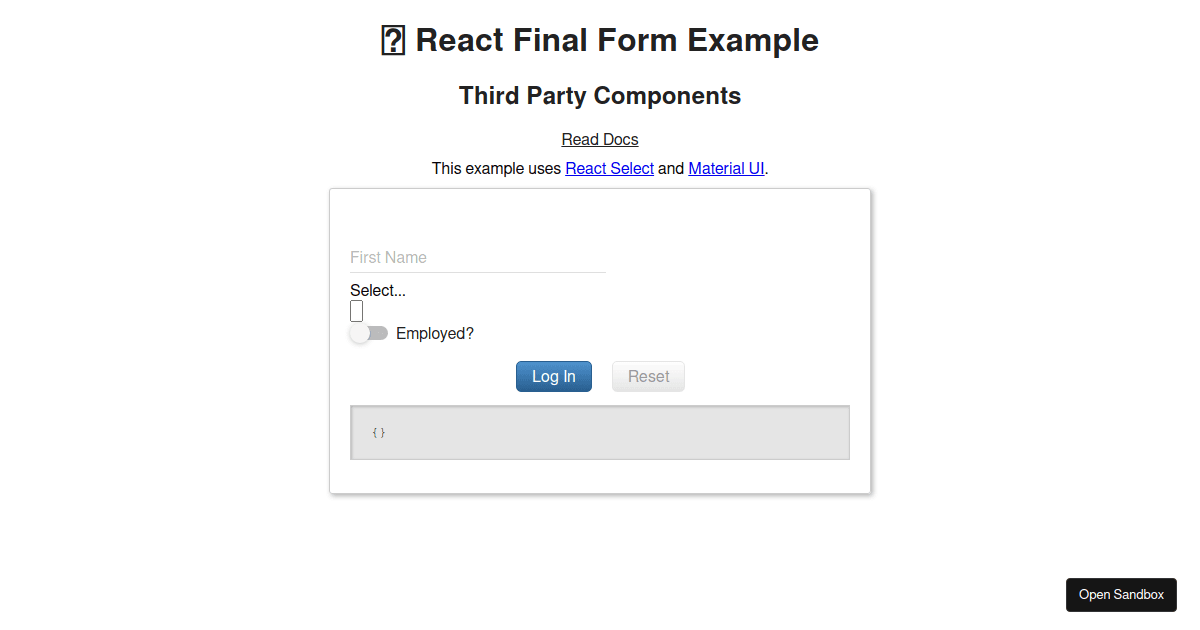 🏁 React Final Form - Third Party Components Example - Codesandbox