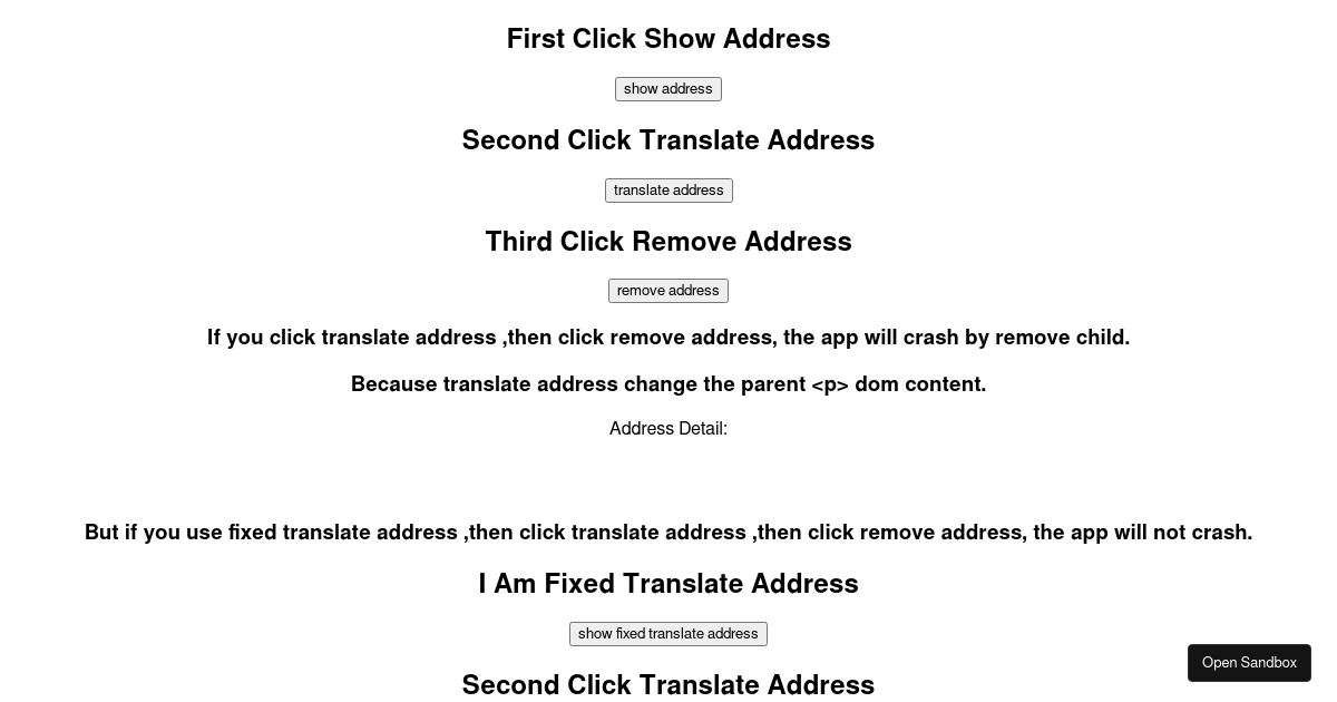 React Translate Crash Remove Child - Codesandbox